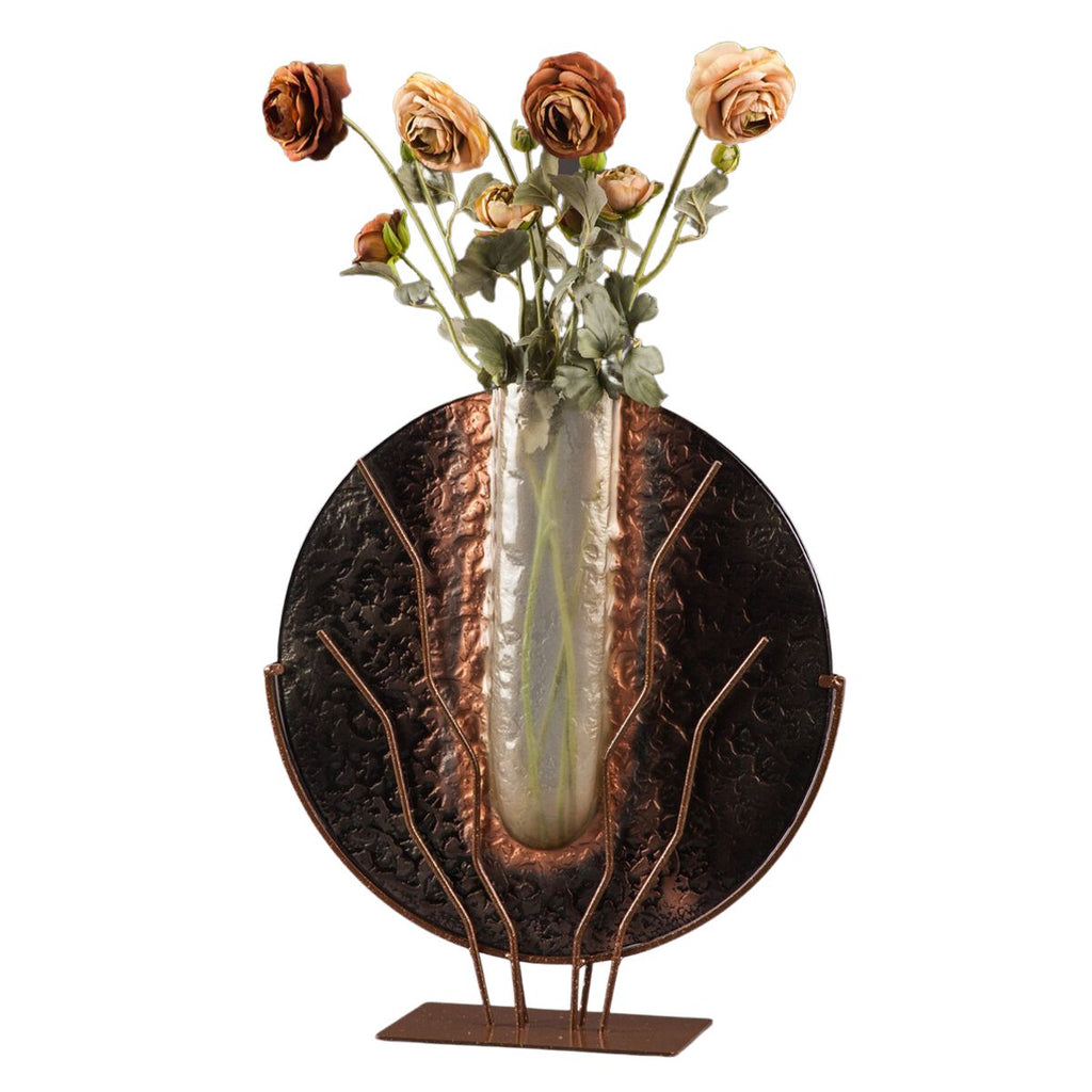 Slumped Glass Round Vase in Black Marble - An American Craftsman