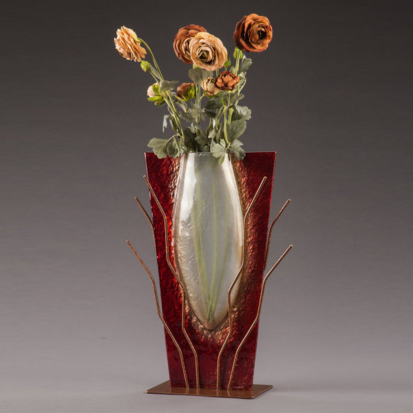 Slumped Glass Vase in Ruby - An American Craftsman