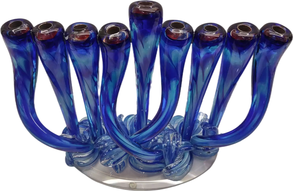 Blue Glass Menorah - An American Craftsman